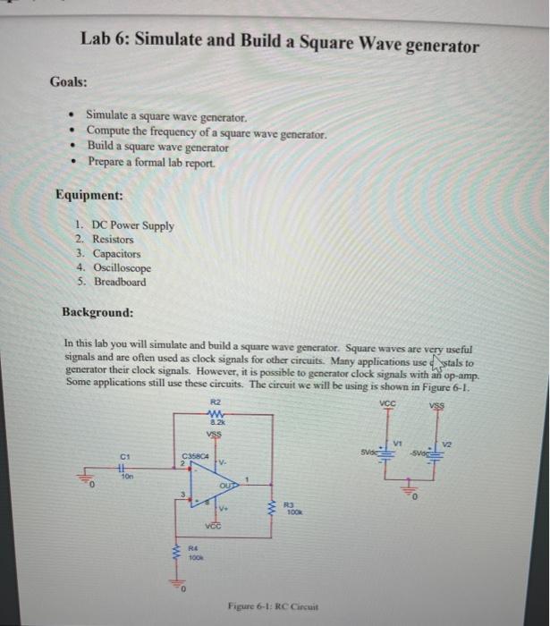 Lab 6: Simulate and Build a Square Wave generator | Chegg.com