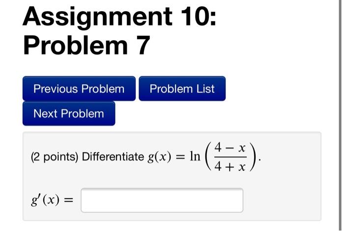 Solved Assignment 10: Problem 7 Problem List Previous | Chegg.com