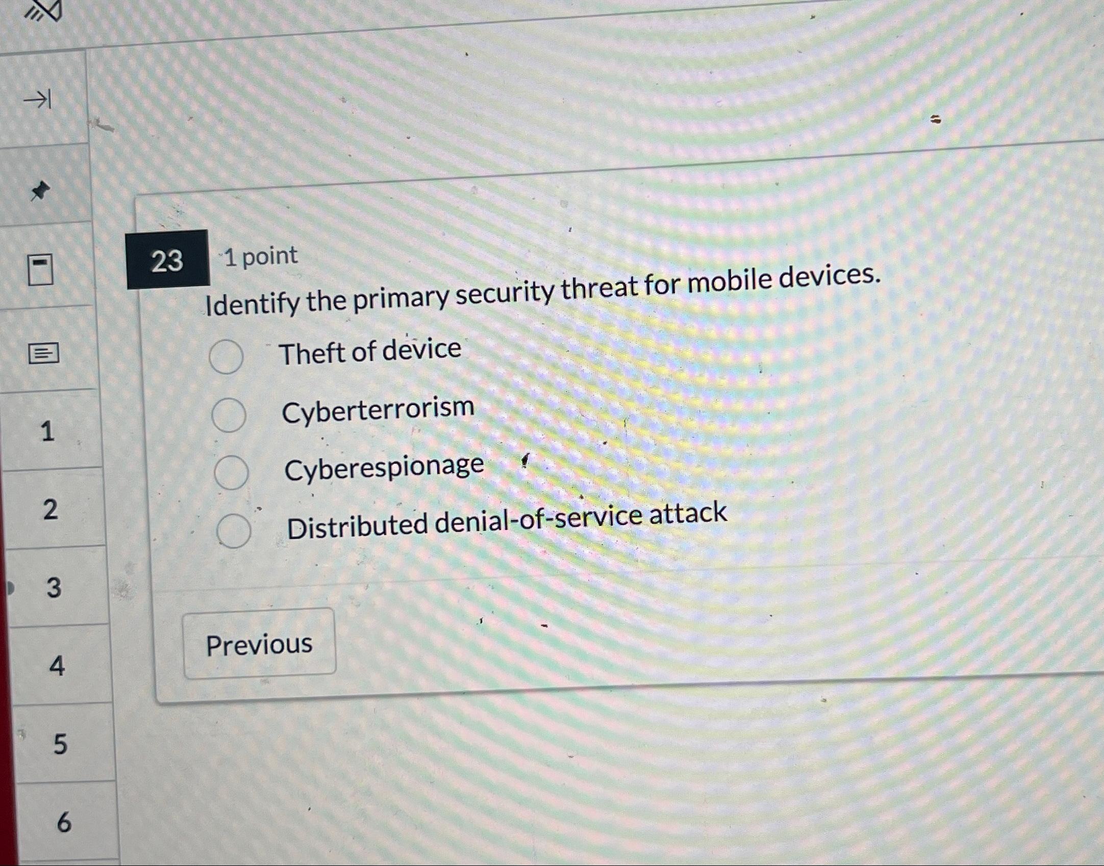 Solved 231 ﻿pointIdentify the primary security threat for | Chegg.com