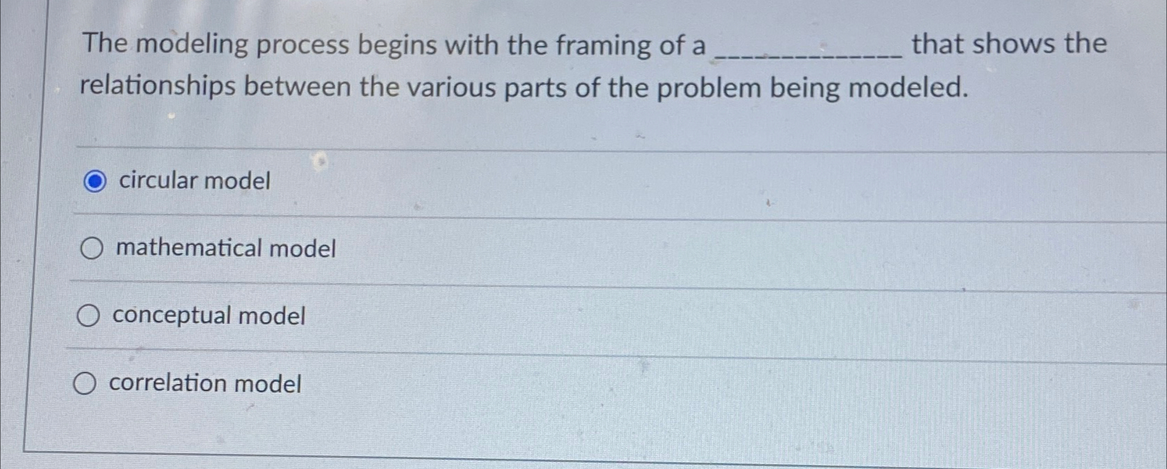 Solved The modeling process begins with the framing of a | Chegg.com