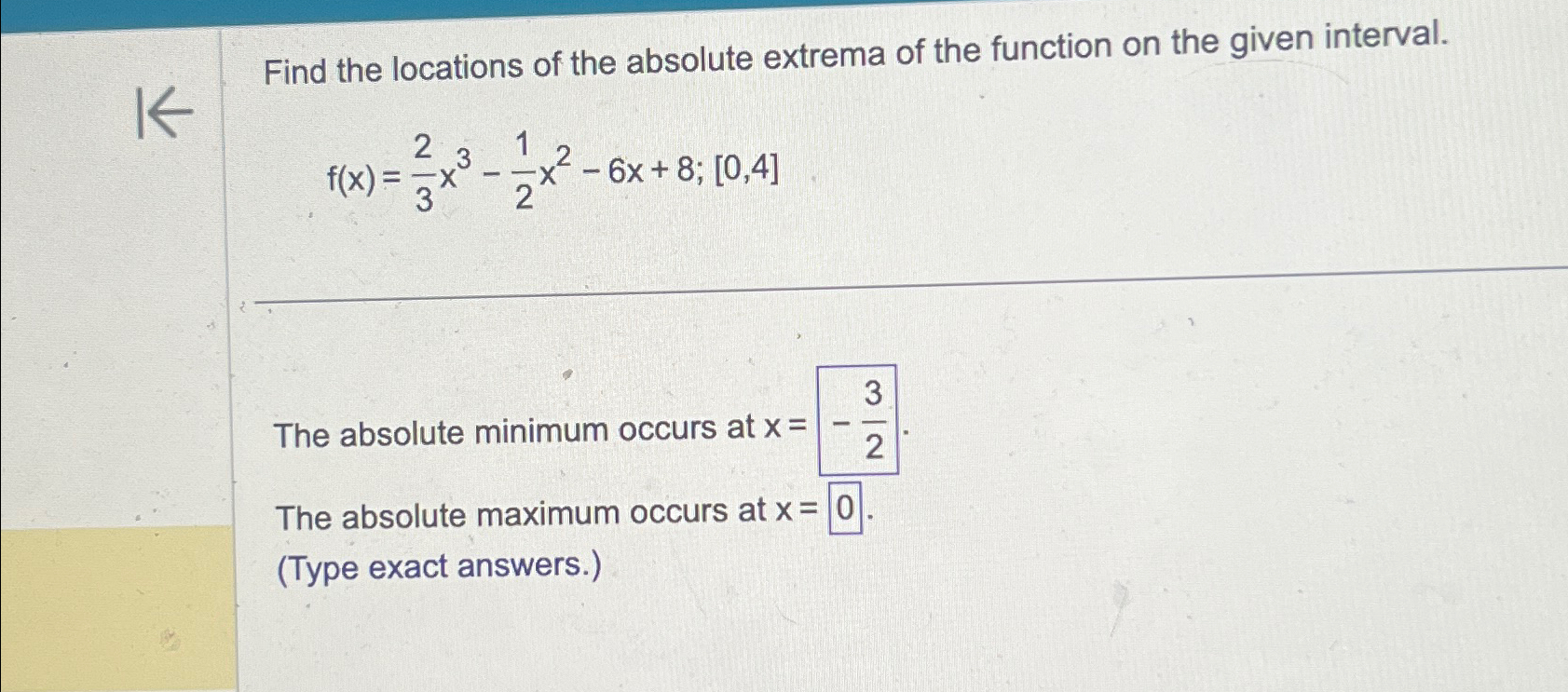 Solved Find the locations of the absolute extrema of the | Chegg.com