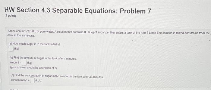 Solved Hw Section 4 3 Separable Equations Problem 7 1