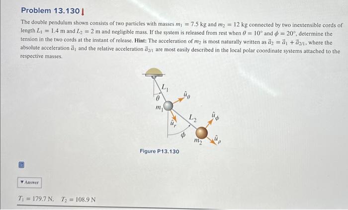 Solved The double pendulum shown consists of two particles | Chegg.com