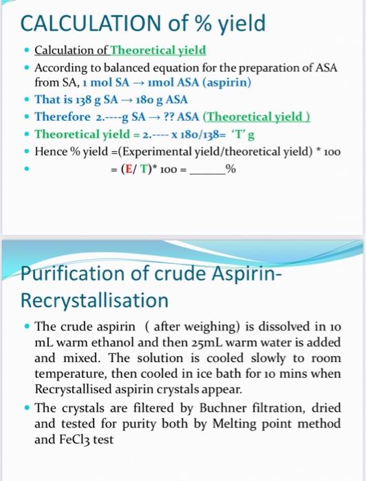 Solved CALCULATION of % yield • Calculation of Theoretical | Chegg.com