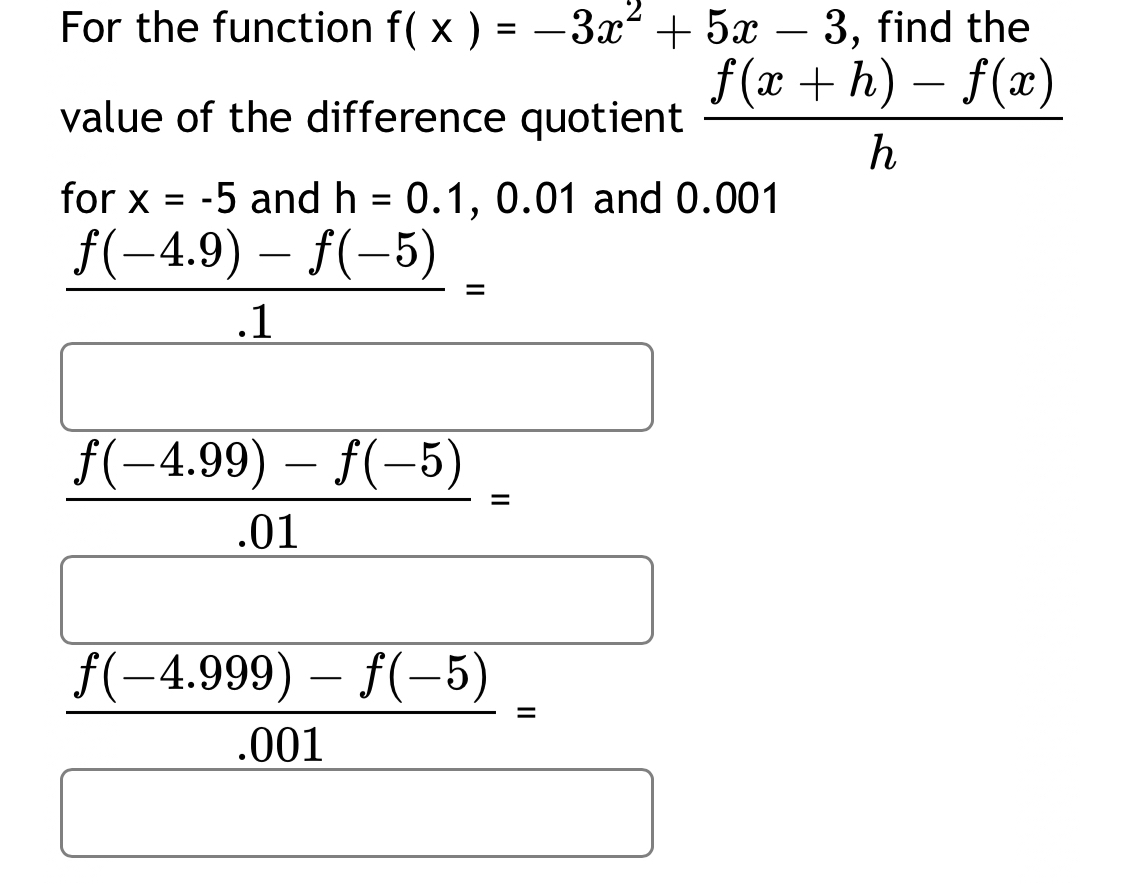Solved For the function f(x)=-3x2+5x-3, ﻿find the value of | Chegg.com