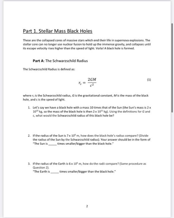 Solved Lab 13 - Black Holes Overview In this activity, you | Chegg.com