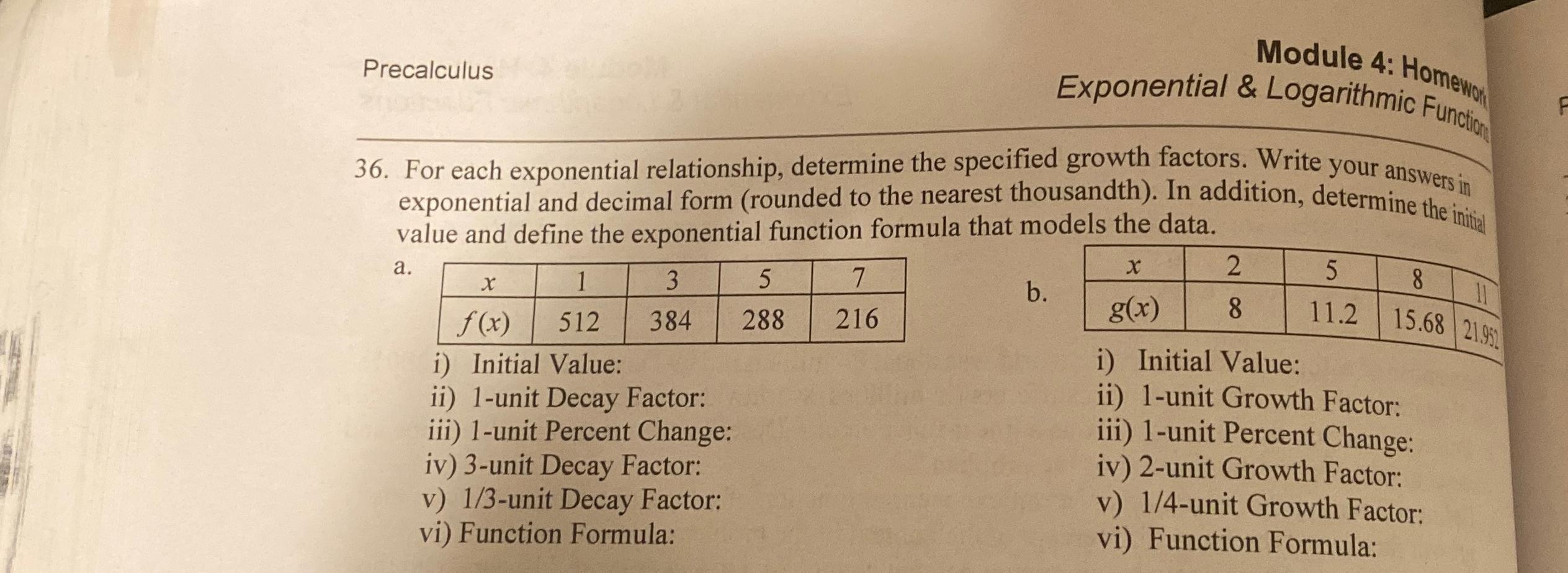 Solved Module 4: HomewnorPrecalculusExponential36. ﻿For each | Chegg.com