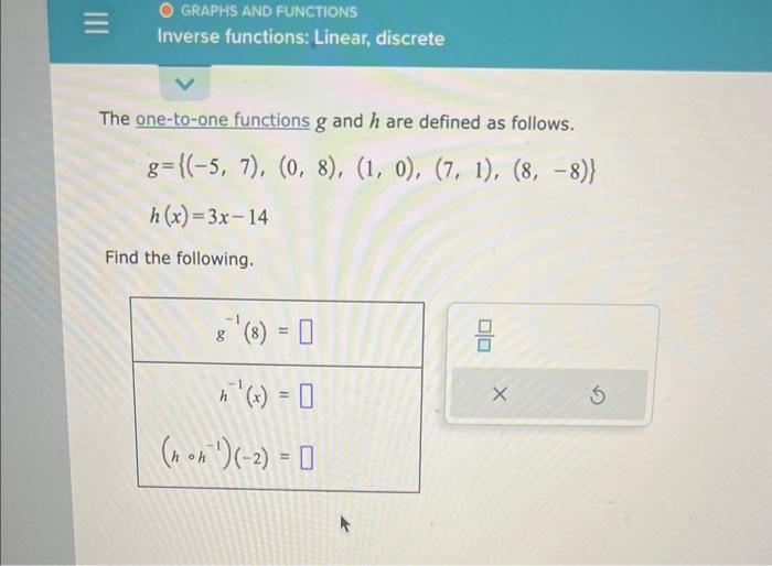 Solved The one-to-one functions g and h are defined as | Chegg.com