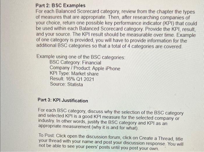 Part 2: BSC Examples For each Balanced Scorecard | Chegg.com