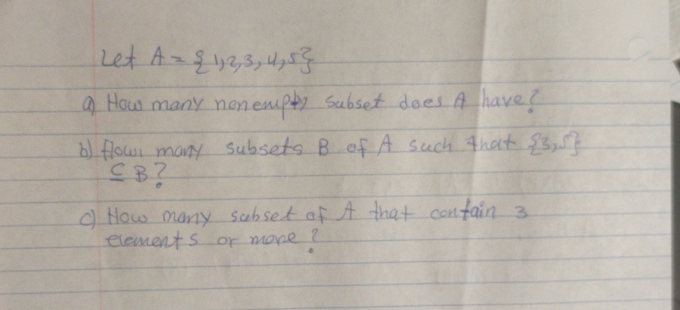 Solved Let A={1,2,3,4,5}a How many nenemply subset does A | Chegg.com