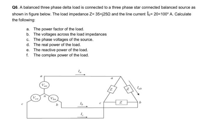Solved Q6. A balanced three phase delta load is connected to | Chegg.com