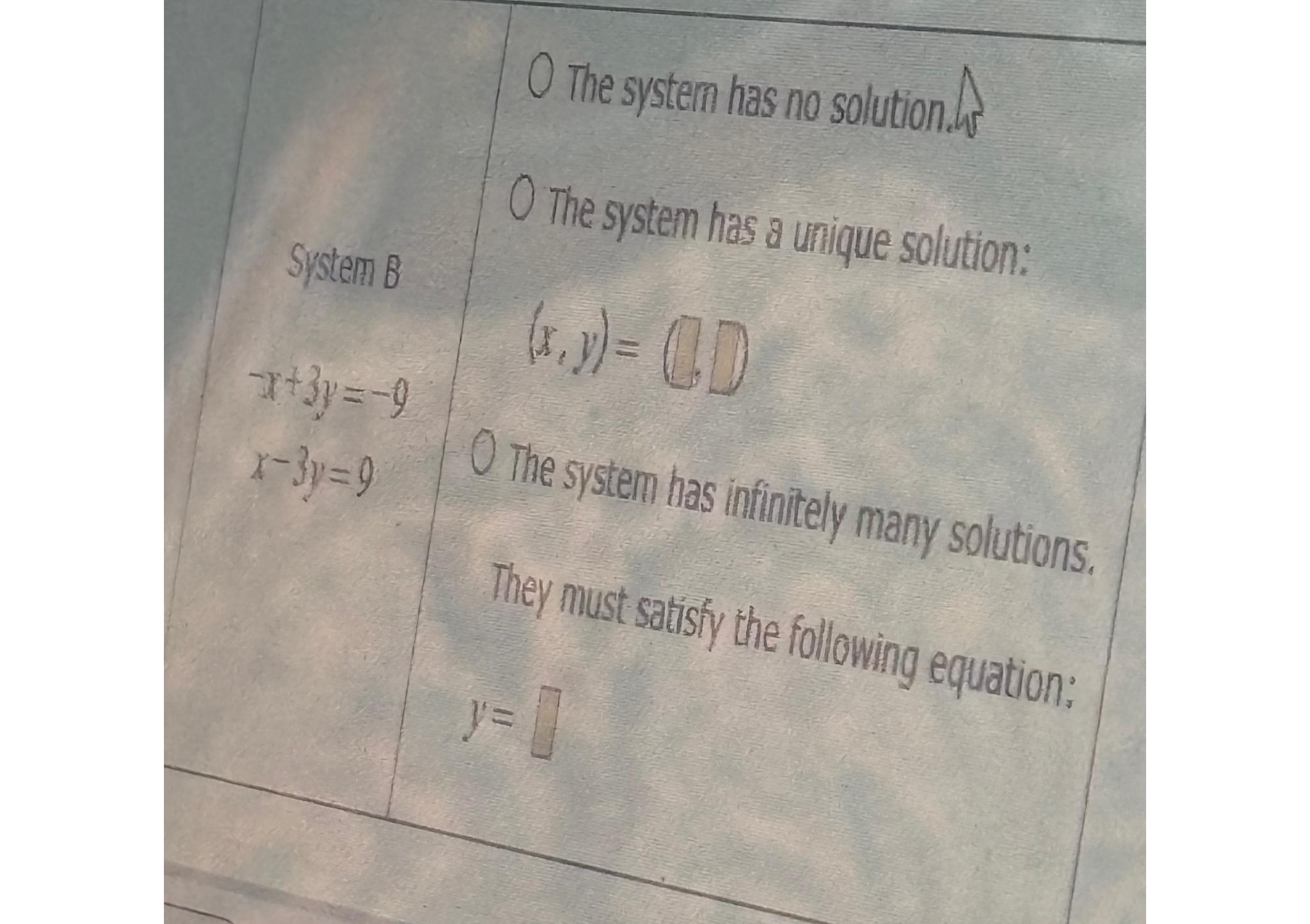 Solved O The system has no solution hoSystem BOThe system | Chegg.com