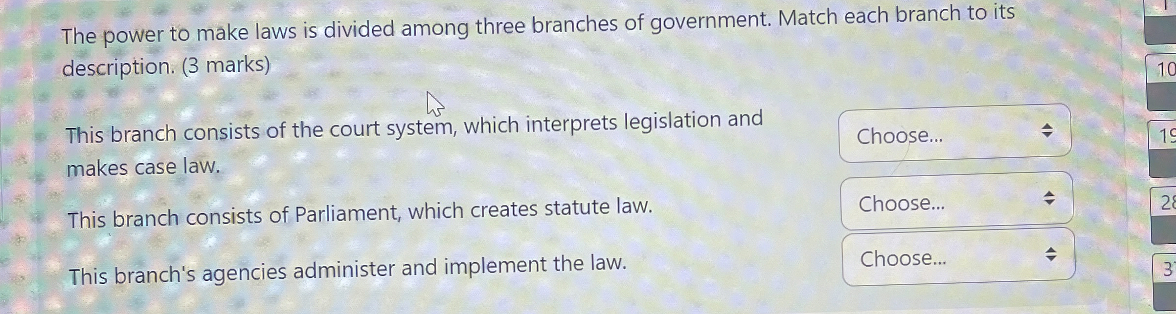 Solved The power to make laws is divided among three | Chegg.com
