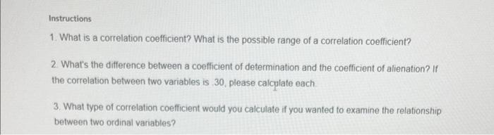 Solved Instructions 1 What Is A Correlation Coefficient