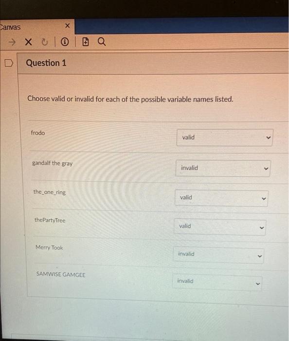 Solved Choose valid or invalid for each of the possible | Chegg.com
