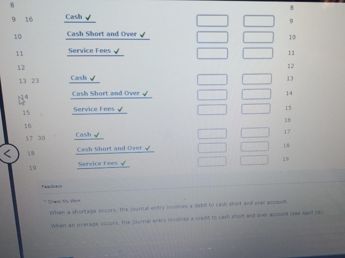 Solved Cash Short and Over Entries Change Fund Date Cash | Chegg.com