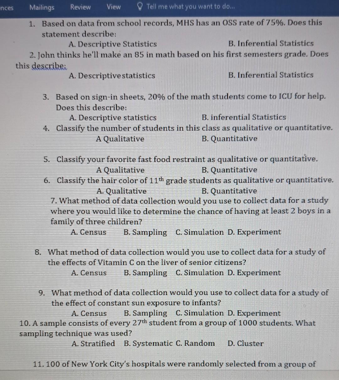 Solved 1. Based on data from school records, MHS has an OSS | Chegg.com