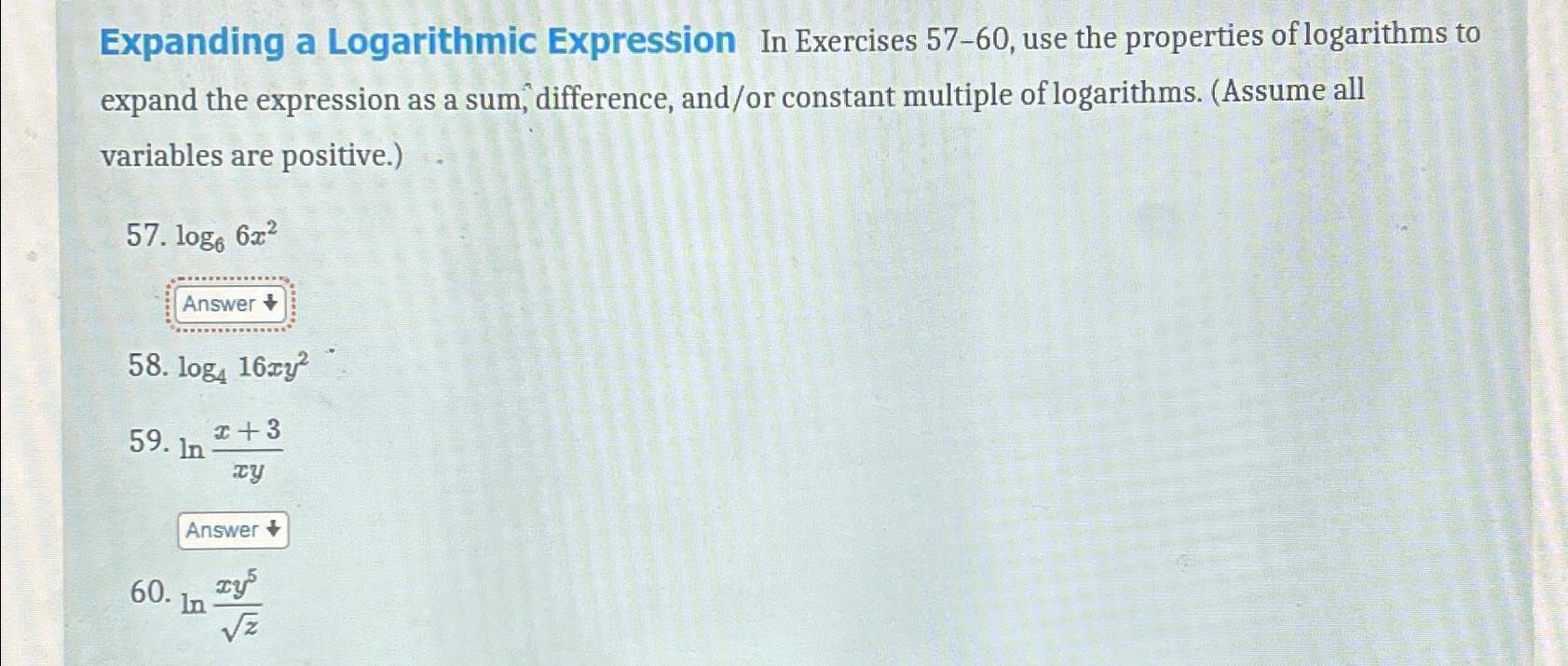 Solved Expanding a Logarithmic Expression In Exercises | Chegg.com