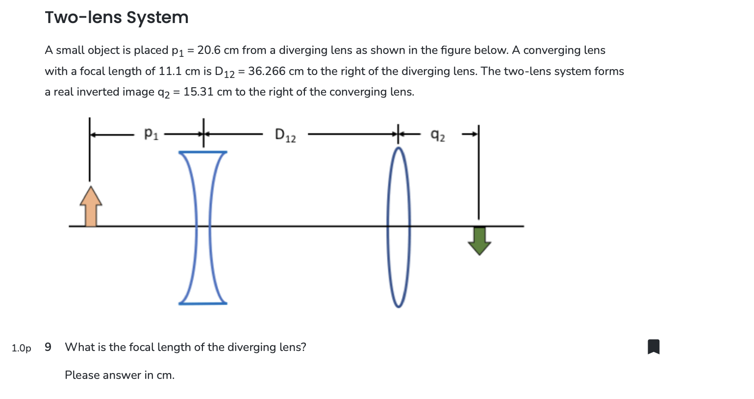 Solved Two-lens SystemA small object is placed p1=20.6cm | Chegg.com