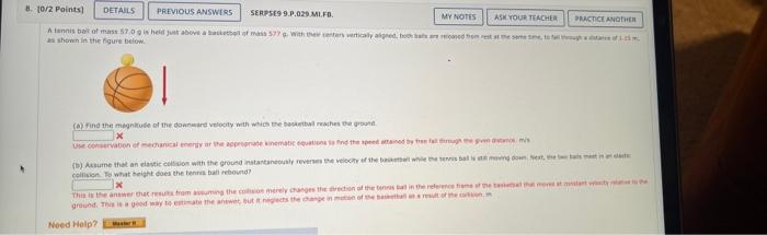 Solved x colnuser. To what beight does the tenres ball | Chegg.com