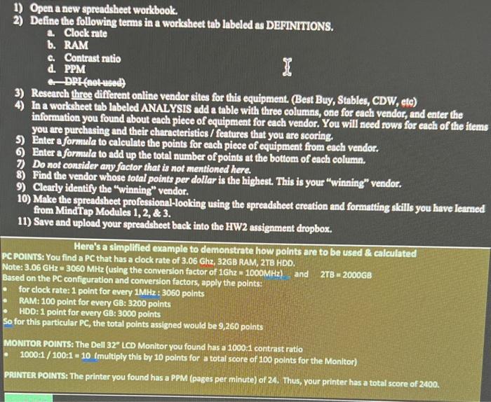 1) Open anew spreadsheet workbook 2) Define the | Chegg.com