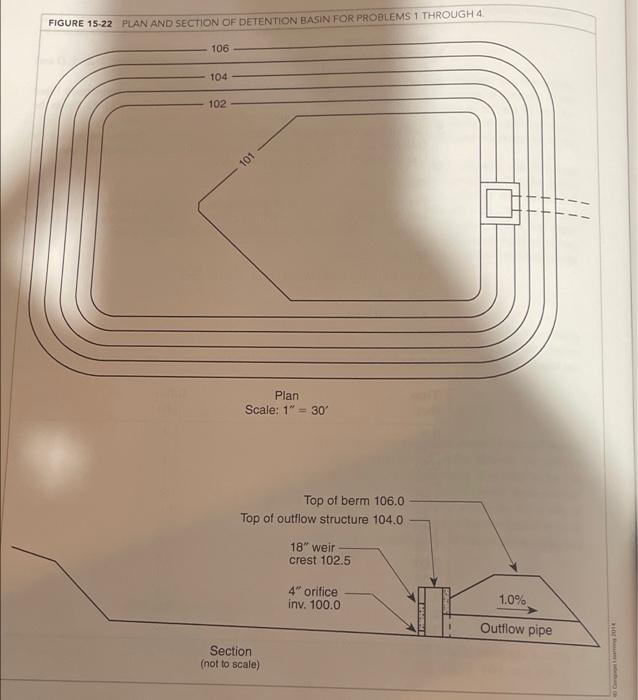 Solved FIGURE 15-22 PLAN AND SECTION OF DETENTION BASIN FOR | Chegg.com