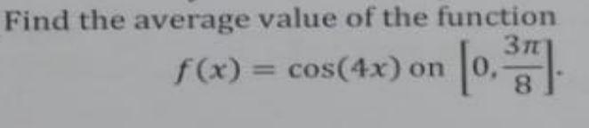 Solved Find the average value of the function f(x)=cos(4x) | Chegg.com