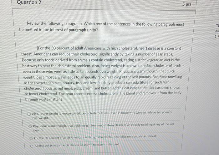 Solved Question 2 5 pts Review the following paragraph. | Chegg.com