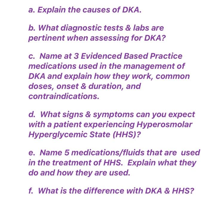 Solved a. Explain the causes of DKA. b. What diagnostic | Chegg.com