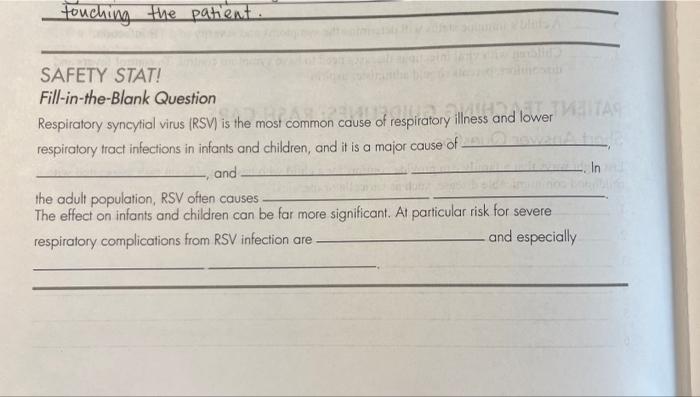 Solved touching the patient. SAFETY STAT! Fill-in-the-Blank | Chegg.com