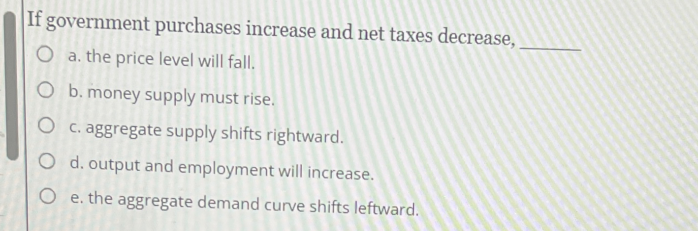 Solved If government purchases increase and net taxes | Chegg.com