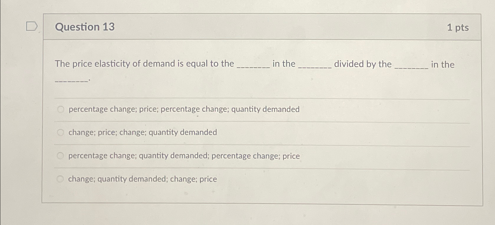 Solved Question 131ptsThe price elasticity of demand is | Chegg.com