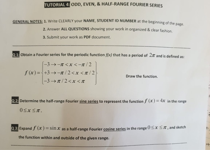 half range fourier sine and cosine series