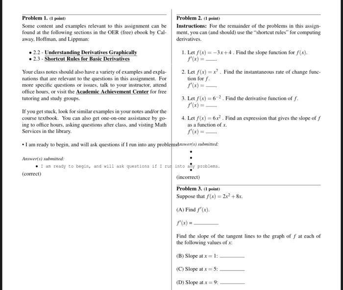 Solved Problem 2. (1 point) be Instructions: For the | Chegg.com