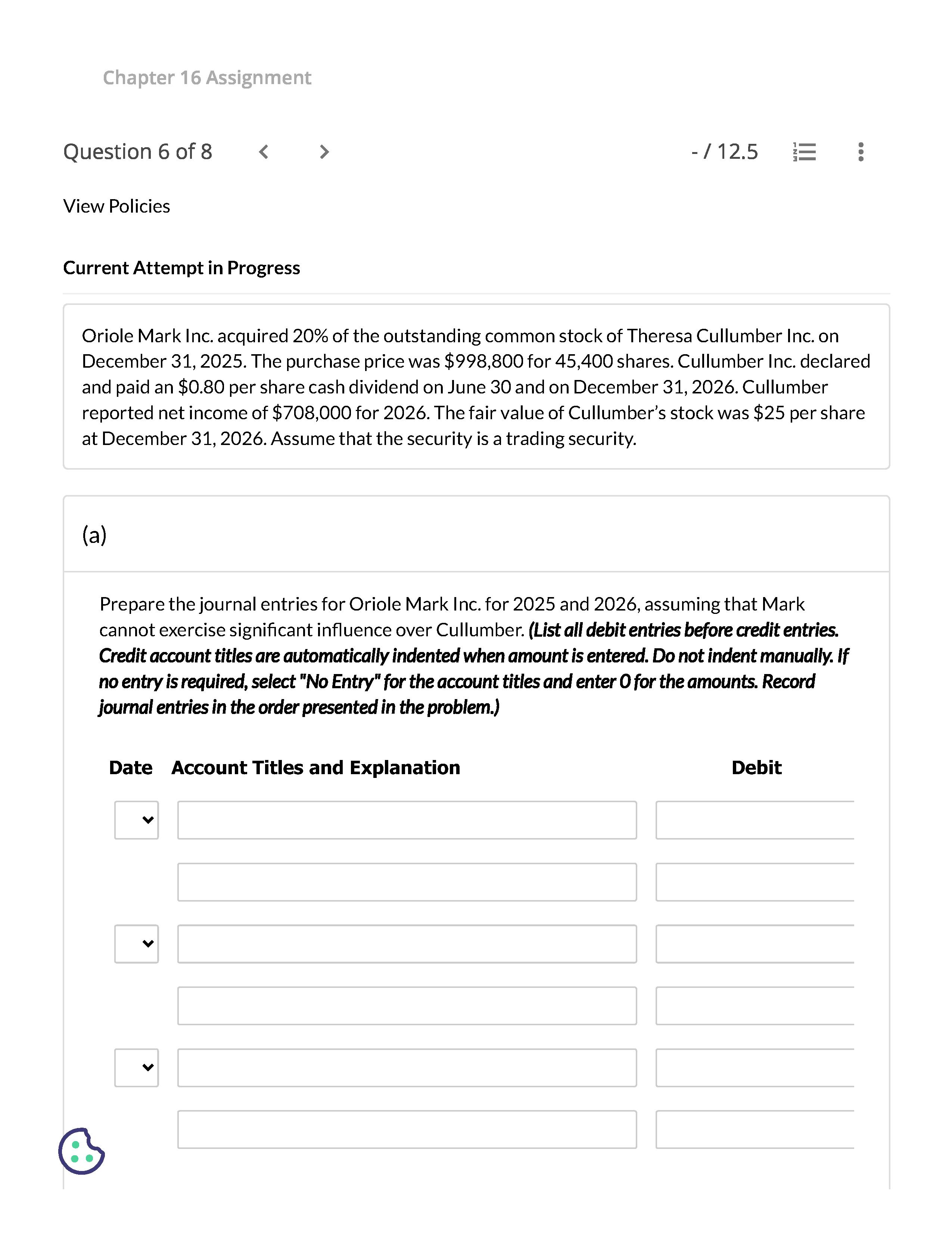 Solved Question 6 ﻿of 8 ﻿View Policies Current Attempt in | Chegg.com