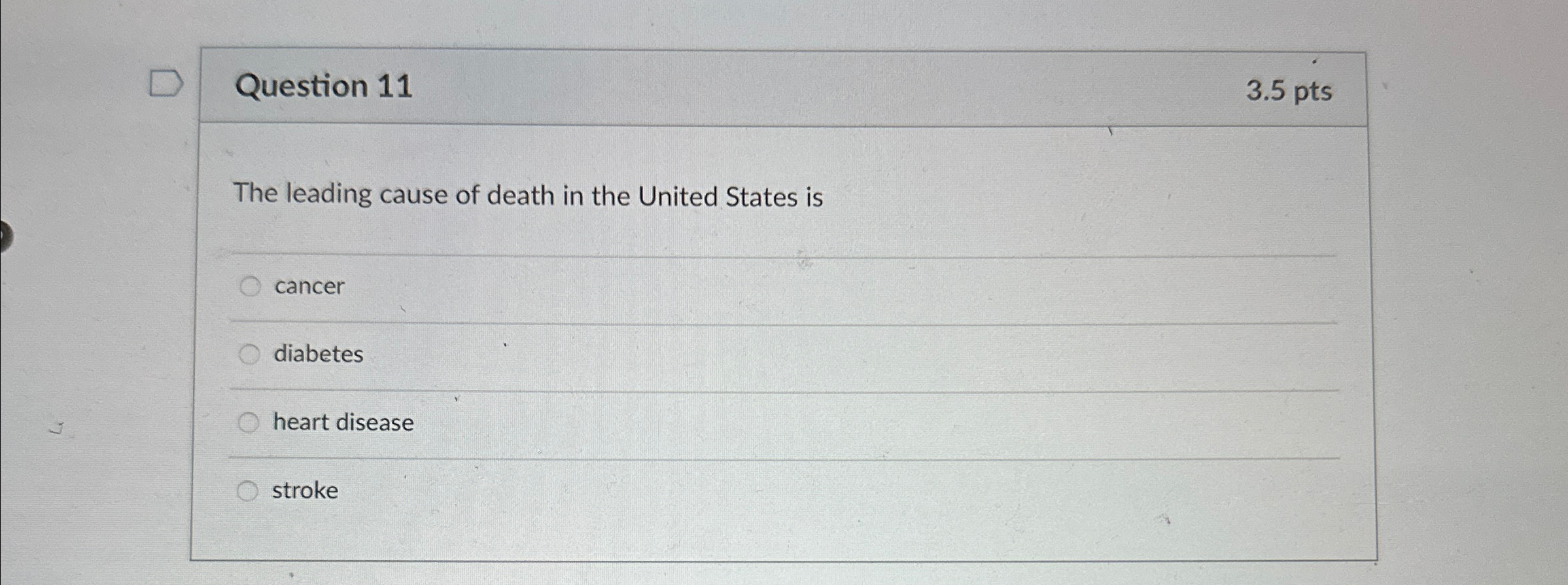 Solved Question 113.5ptsThe leading cause of death in the | Chegg.com