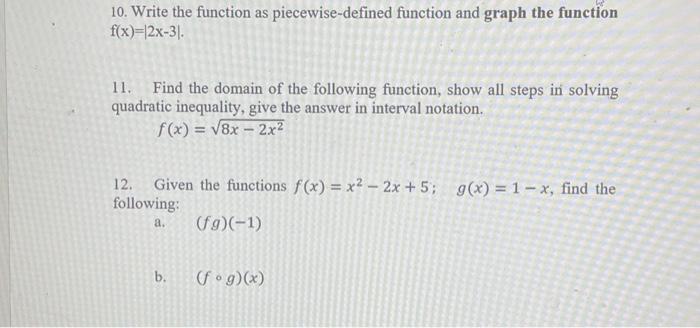 Solved 10. Write the function as piecewise-defined function | Chegg.com