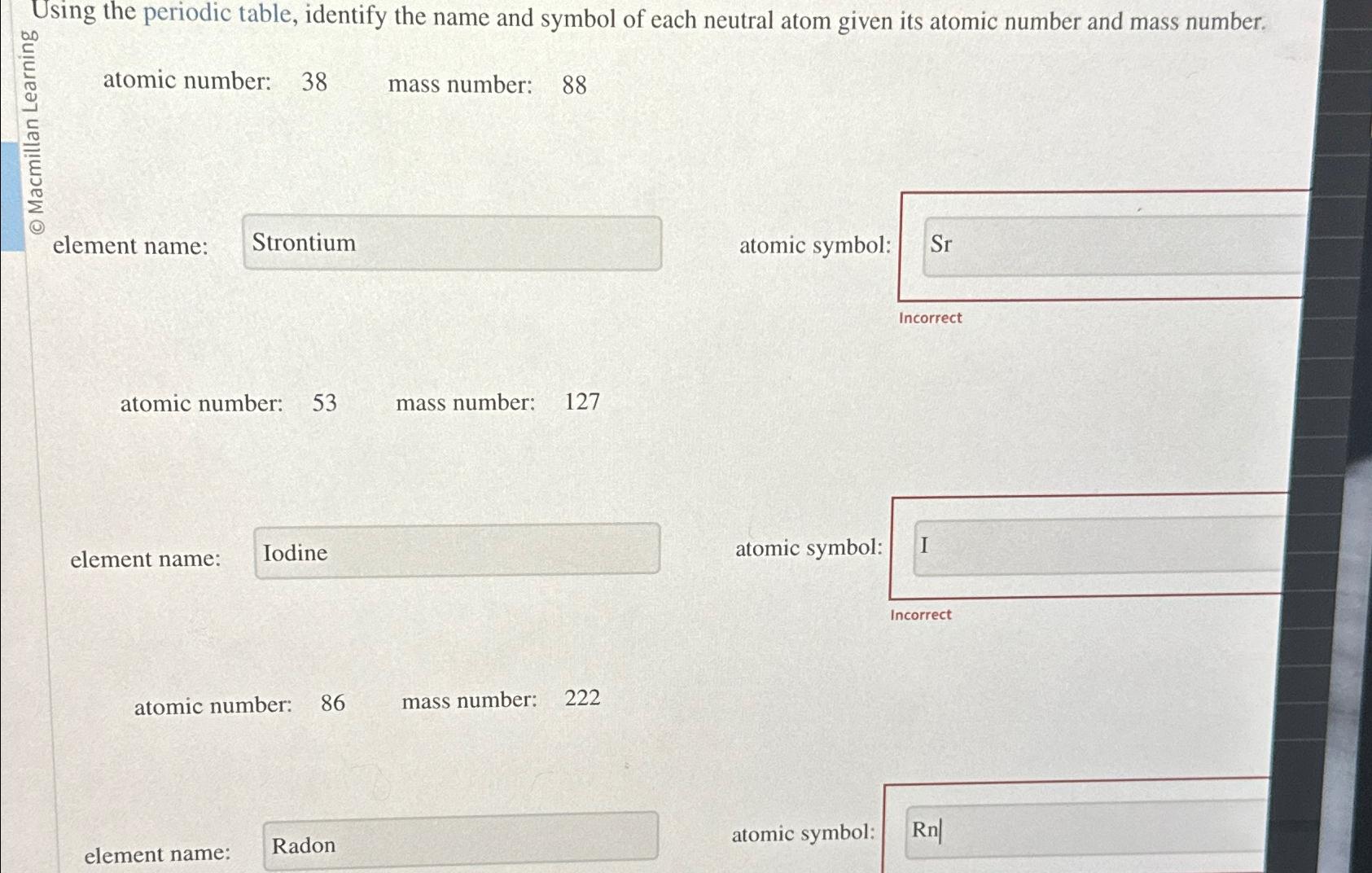 Solved Using the periodic table, identify the name and | Chegg.com