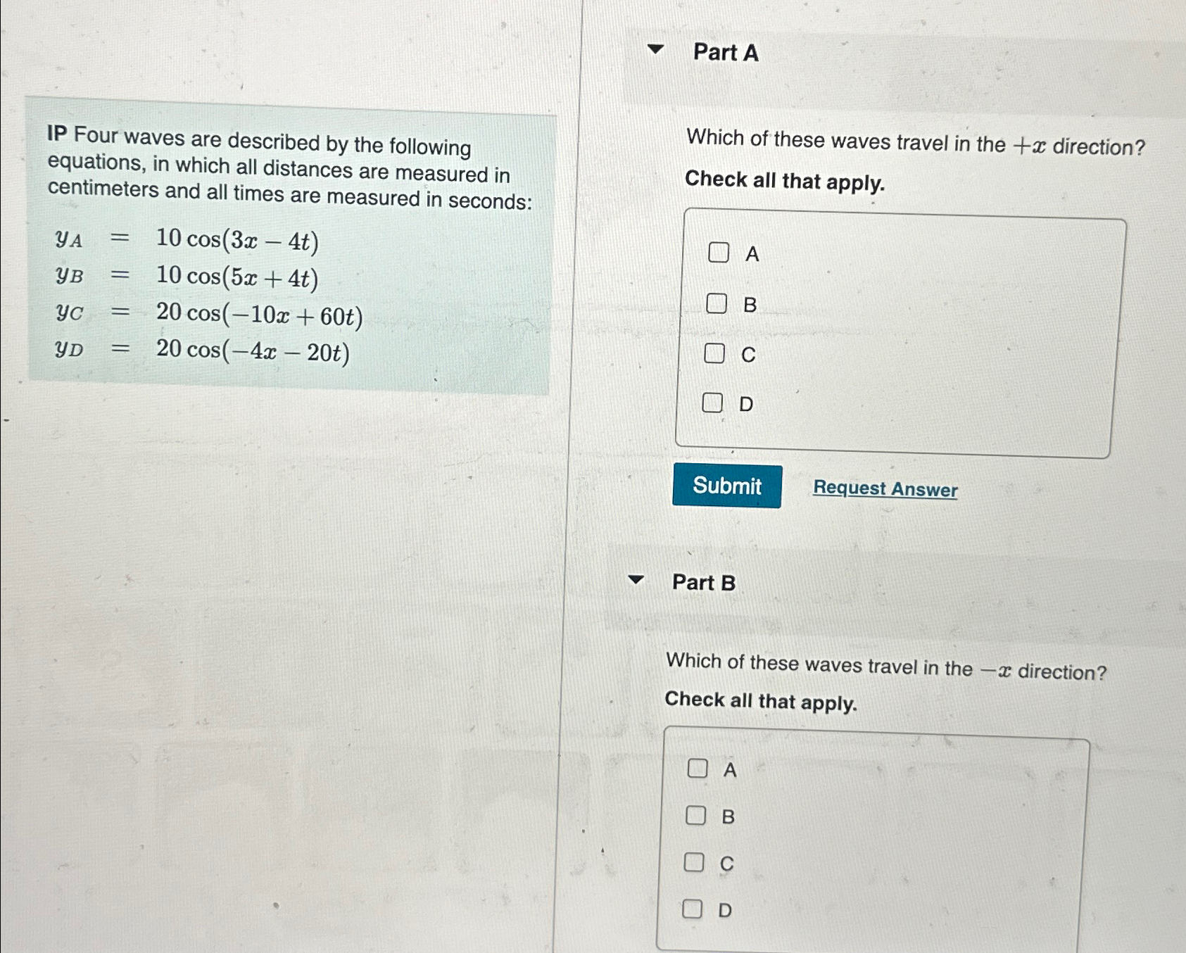 Solved Part AIP Four waves are described by the following | Chegg.com