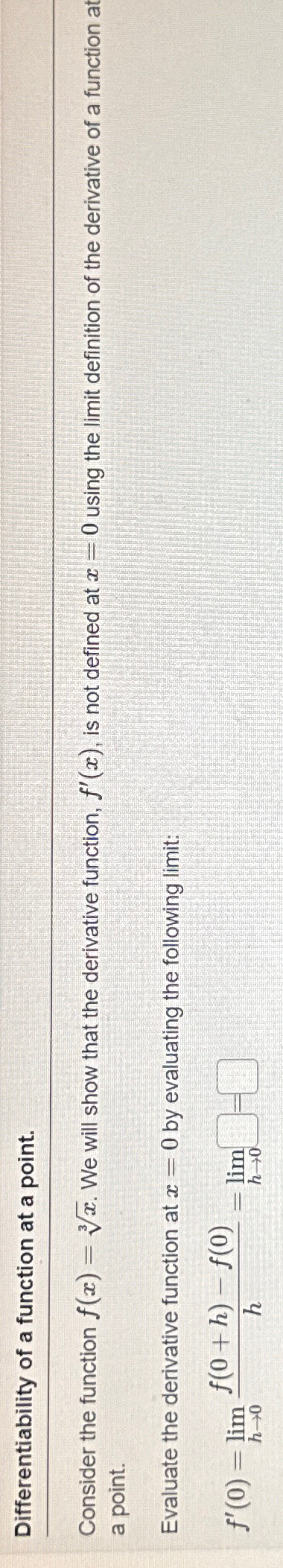 Solved Differentiability of a function at a point.Consider | Chegg.com