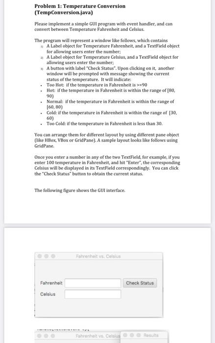 Solved Problem 1: Temperature Conversion (Temp | Chegg.com