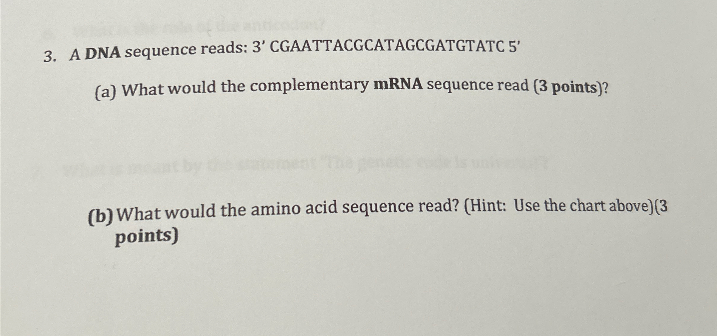 Solved A DNA sequence reads: 3' ﻿CGAATTACGCATAGCGATGTATC | Chegg.com