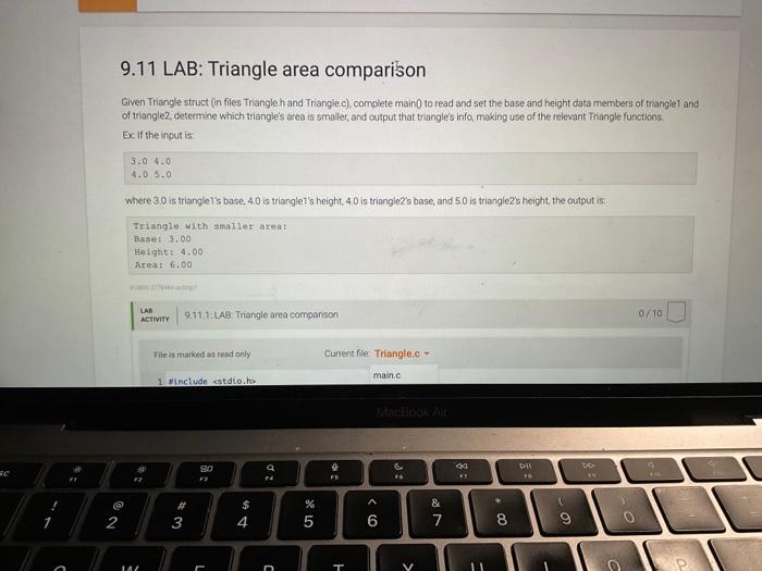 Solved 9.11 LAB: Triangle area comparison Given Triangle | Chegg.com Solved 9.11 LAB: Triangle area comparison Given Triangle | Chegg.com