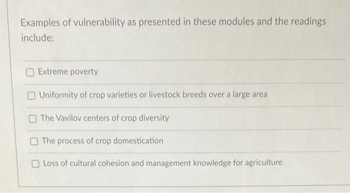 Solved Examples of vulnerability as presented in these | Chegg.com