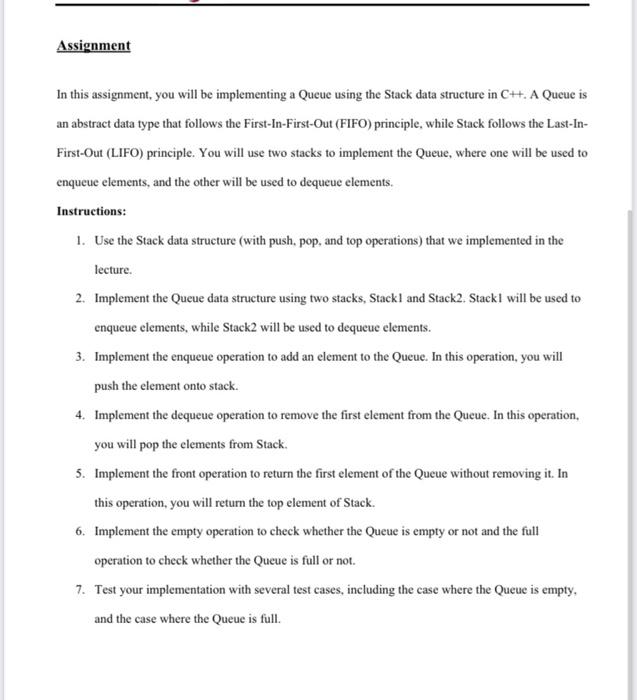 Solved In this assignment, you will be implementing a Queue | Chegg.com