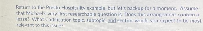 Return to the Presto Hospitality example, but let's | Chegg.com
