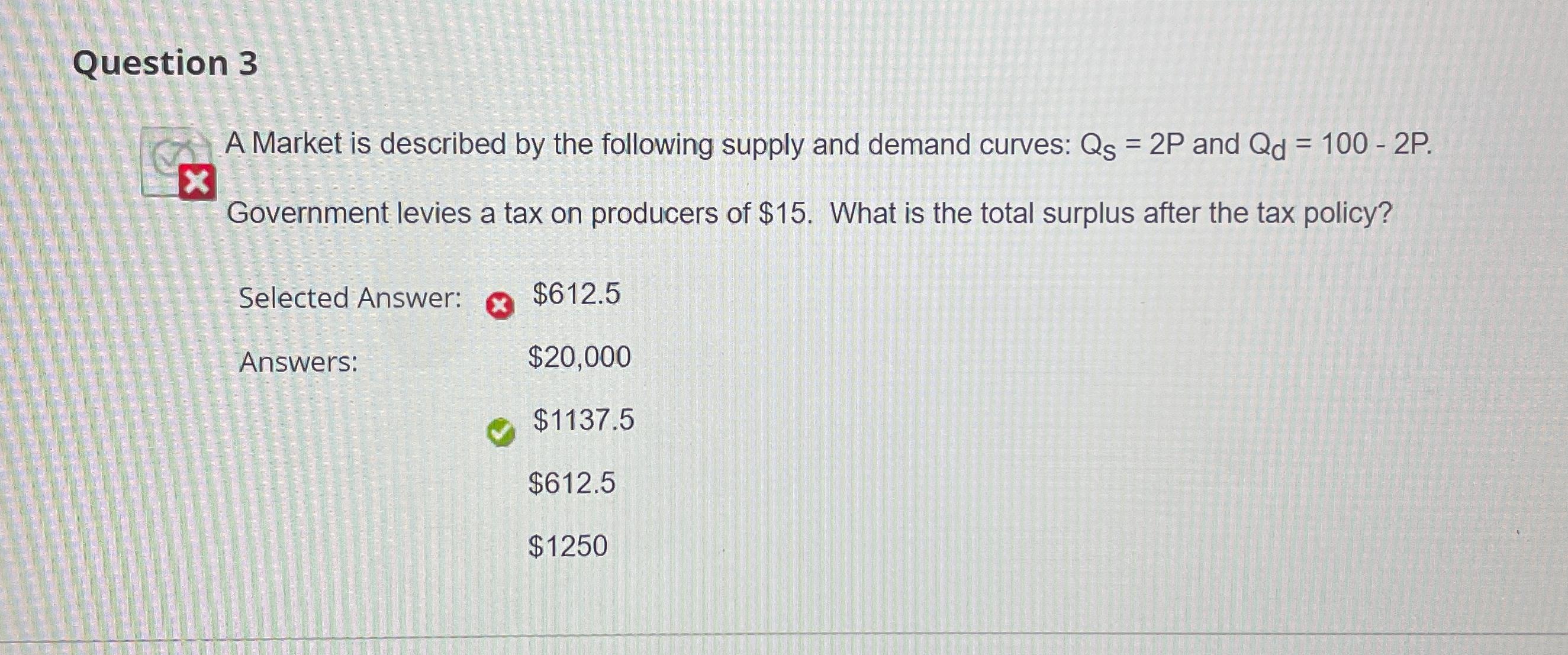 Solved Question 3A Market is described by the following | Chegg.com