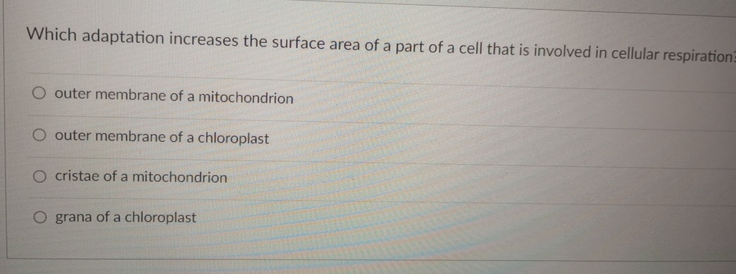 Solved Which adaptation increases the surface area of a part | Chegg.com