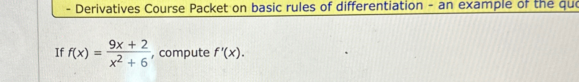 Derivatives Course Packet on basic rules of | Chegg.com