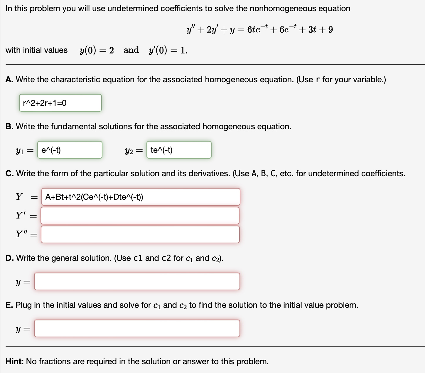 Solved In this problem you will use undetermined | Chegg.com
